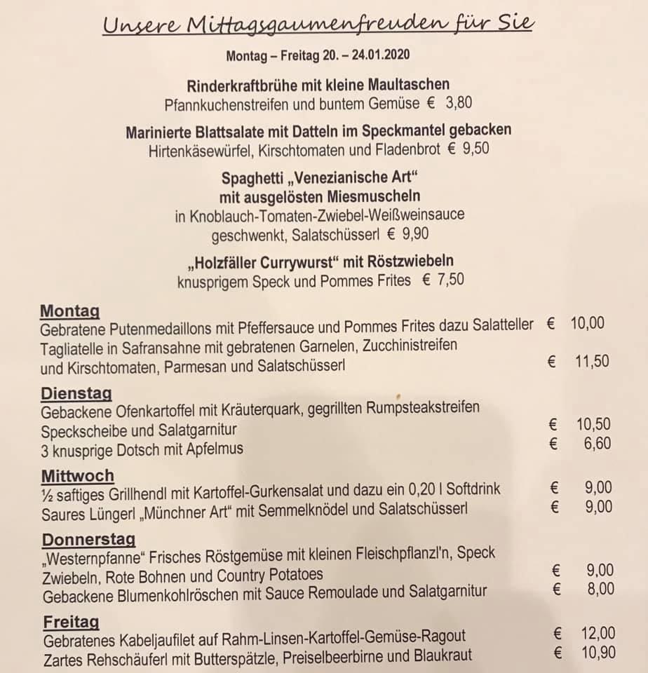 Menu at Kaffeehaus Brunner, Weiden