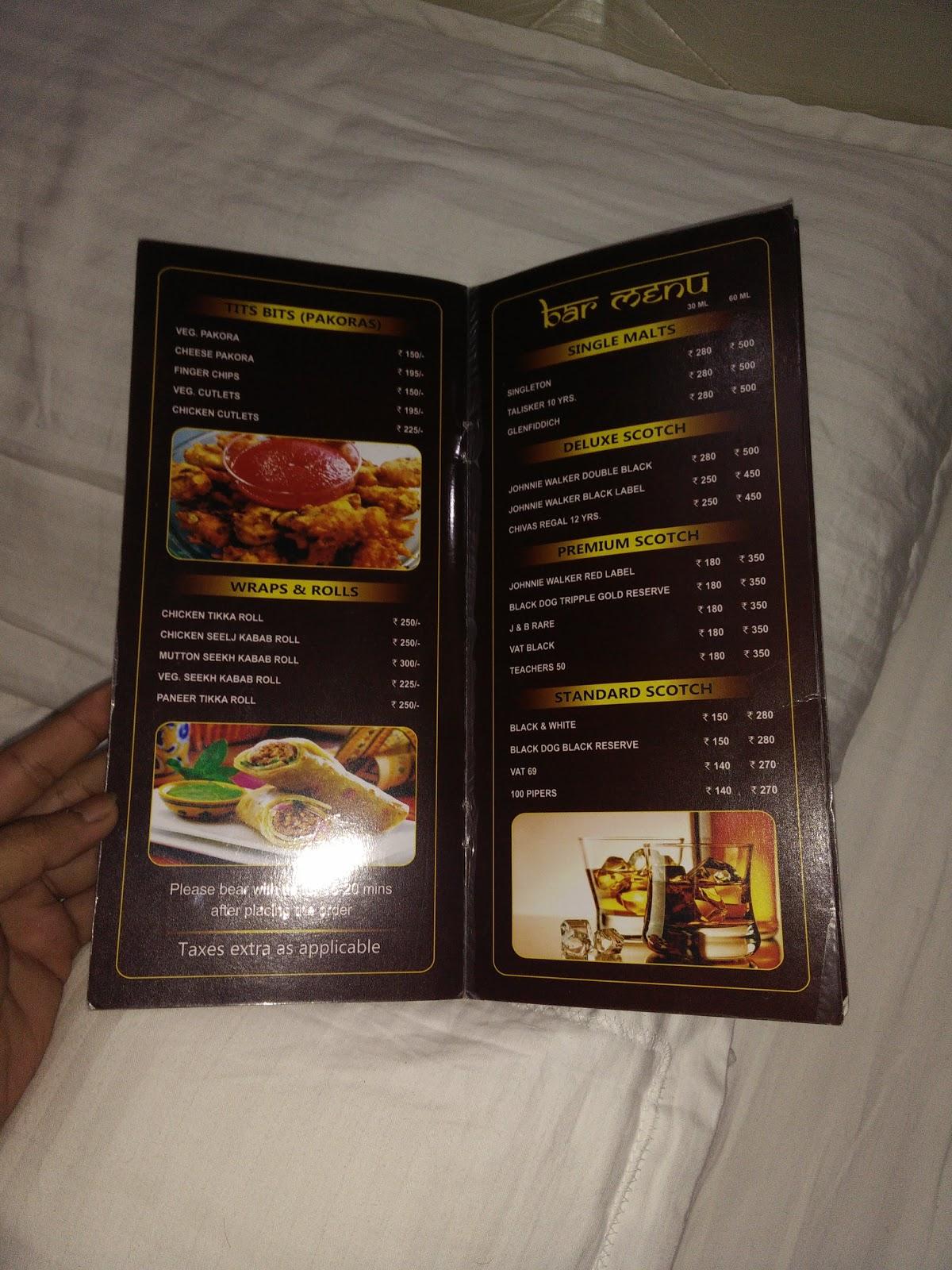 Menu at Musafir treat Babli Dhaba, India