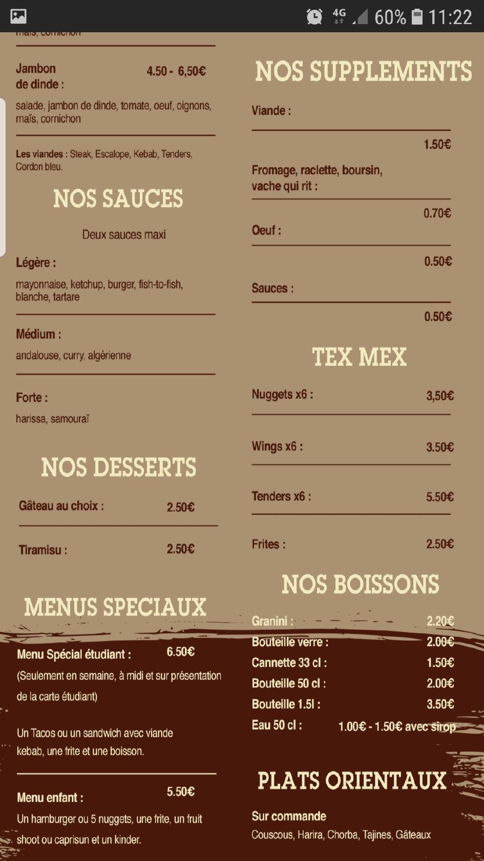 Menu au Le BW - French Tacos restaurant, Montluel