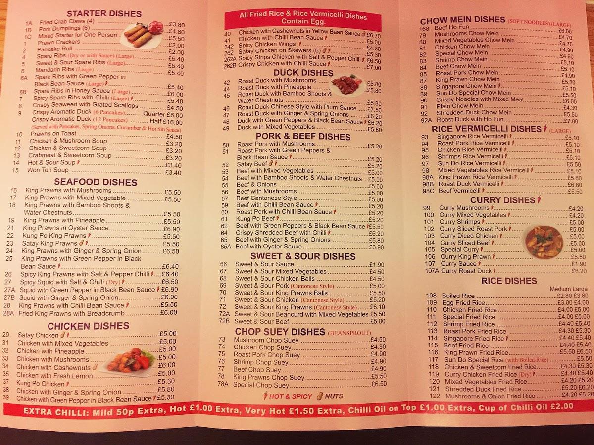 Menu at Sun Do restaurant, London, 92 Brockley Rise