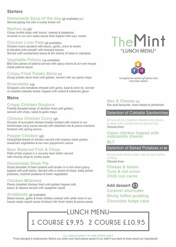 Menu at The Mint pub & bar, Coatbridge