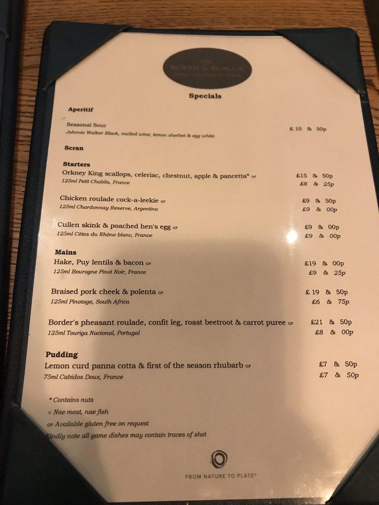 Menu at The Scran and Scallie pub & bar, Edinburgh