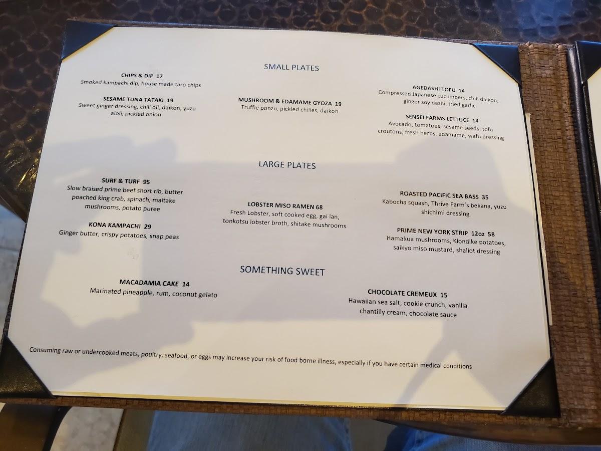 Menu at Wai'olu Ocean Cusine restaurant, Honolulu