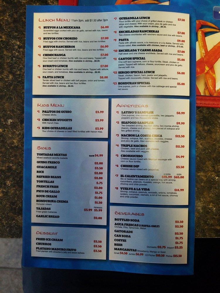 Menu at Latinos Restaurant, Canton