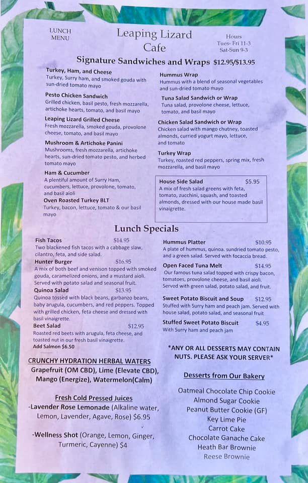Menu at Leaping Lizard Cafe, Virginia Beach, Shore Dr