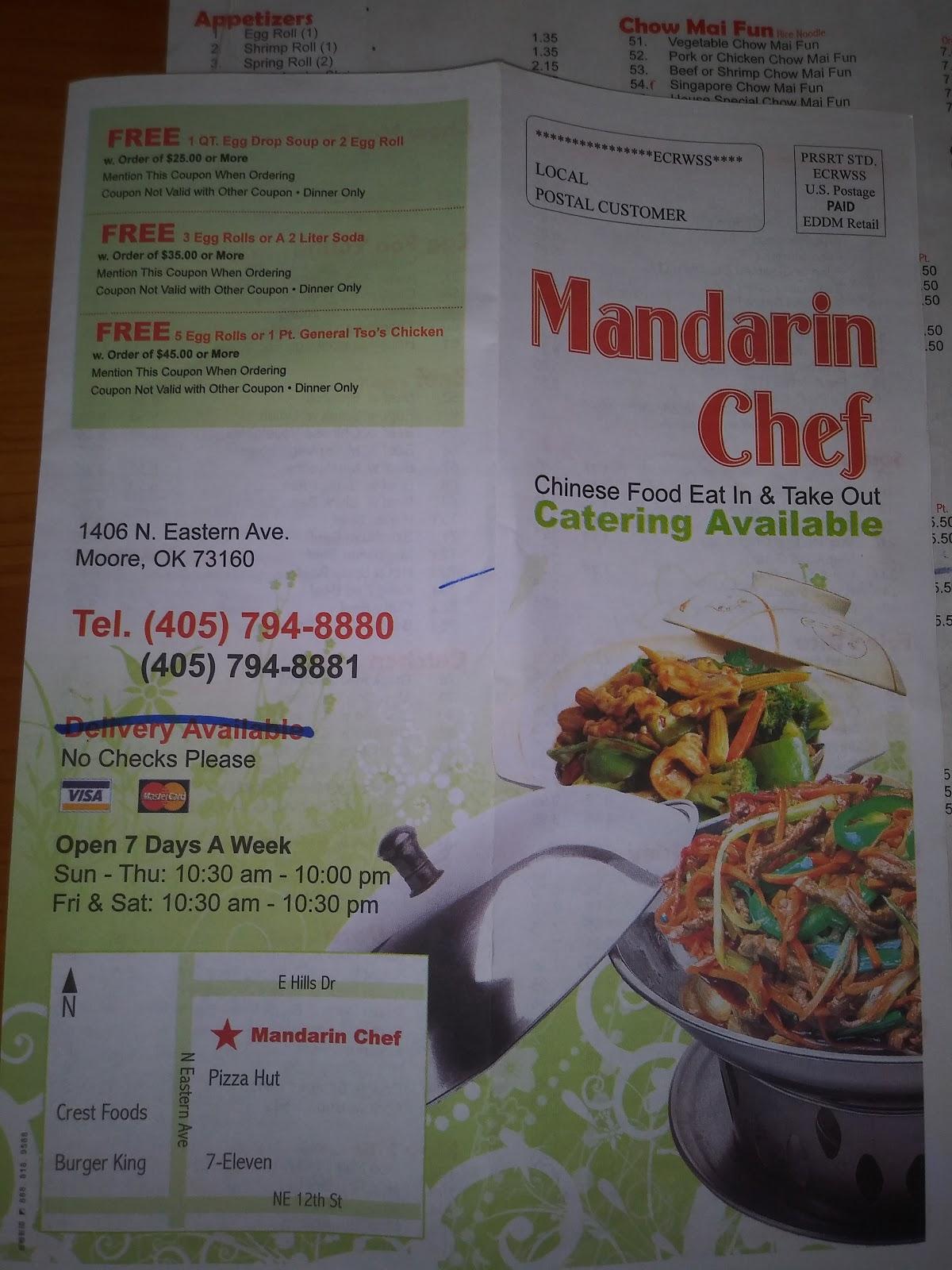 Menu at Mandarin Chef restaurant, Moore