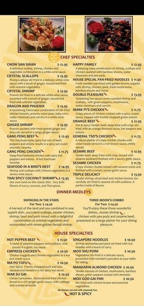 Menu at Mark Pi's China Gate restaurant, Zanesville