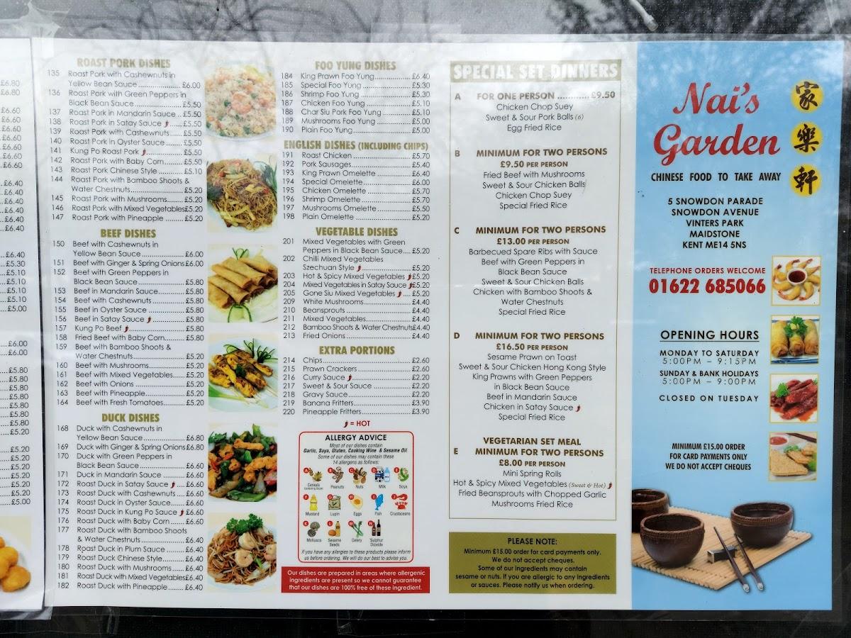 Menu at Nai's Garden fast food, Maidstone