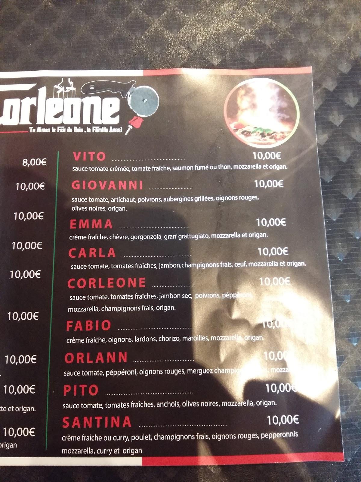 Menu at Pizzeria Corleone, Dunkirk