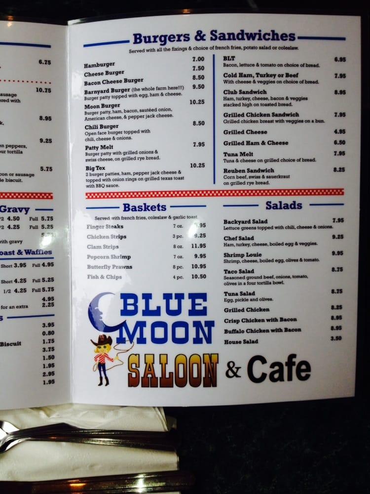 Menu at The Blue Moon Saloon & Cafe, Coos Bay