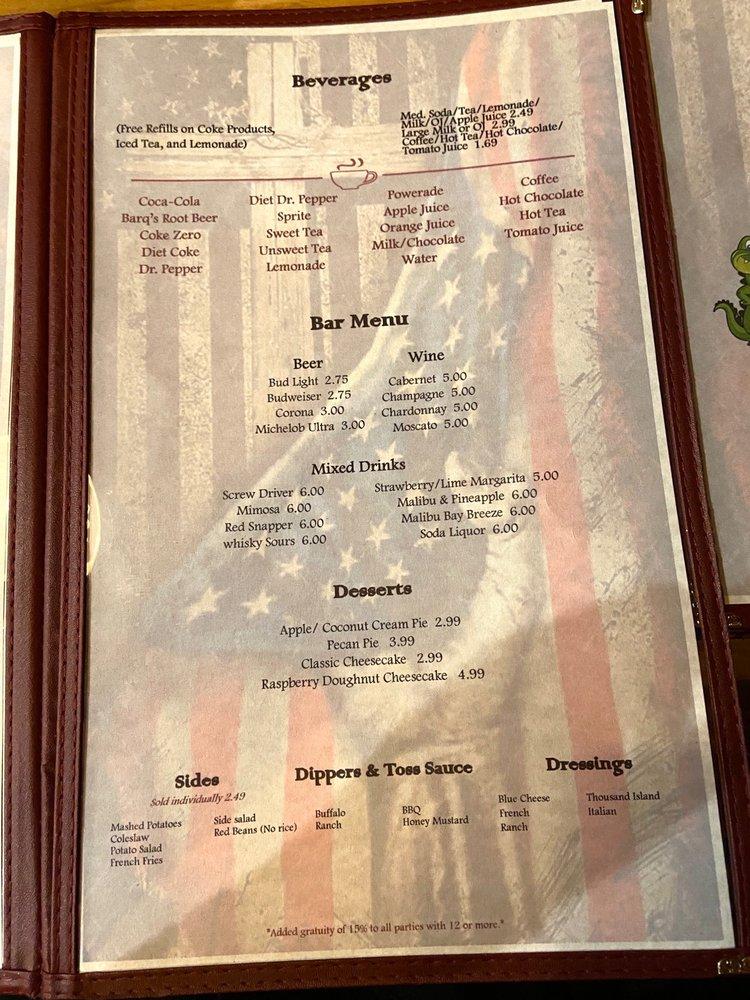Menu at Toups' Kajun Kitchen restaurant, Leesville