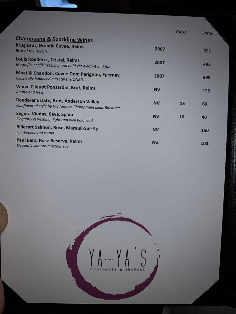 Menu at Ya-Ya’s Chophouse & Seafood pub & bar, Honolulu