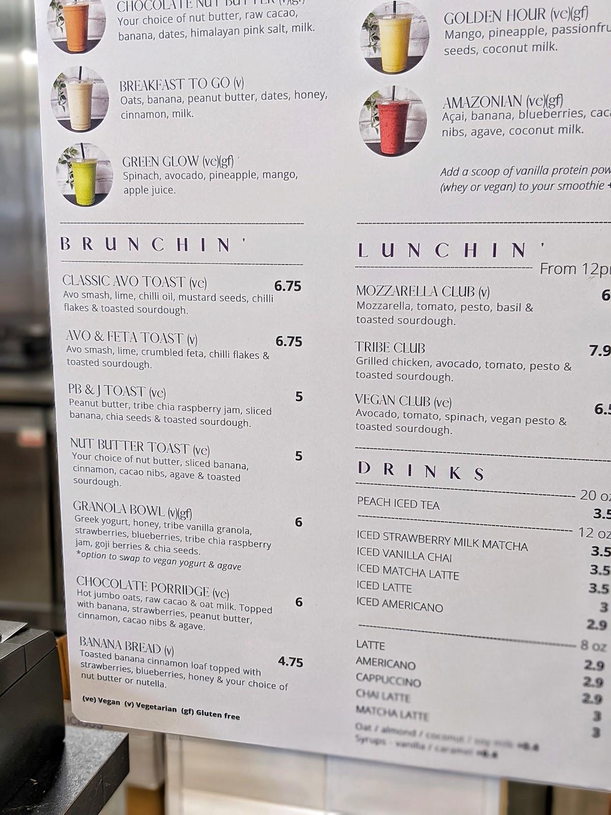 Carta del pub y bar Acai and The Tribe, Manchester