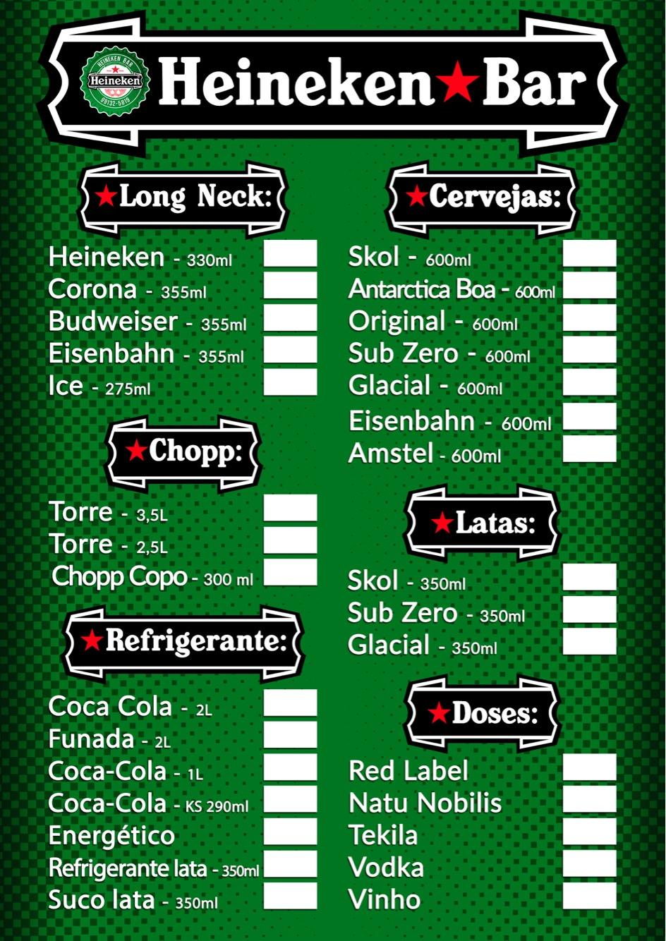Menu em Heine Bar, Brasil