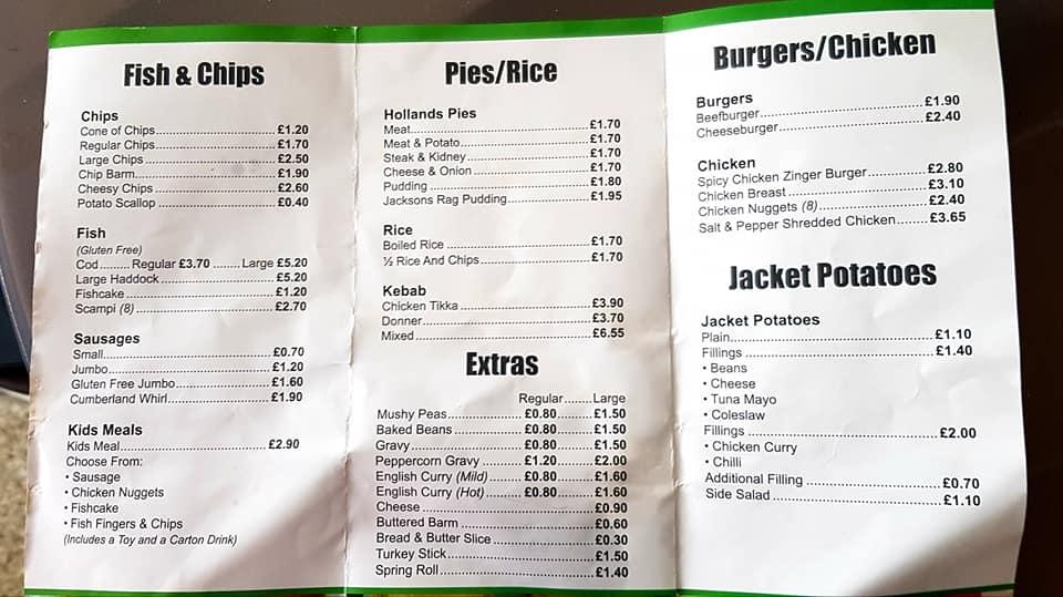 Menu at Holts Riverside Fish And Chips restaurant, Bolton