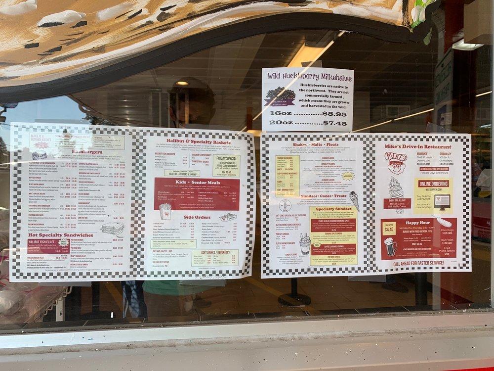 Menu at Mike's Drive-In restaurant, Oregon City