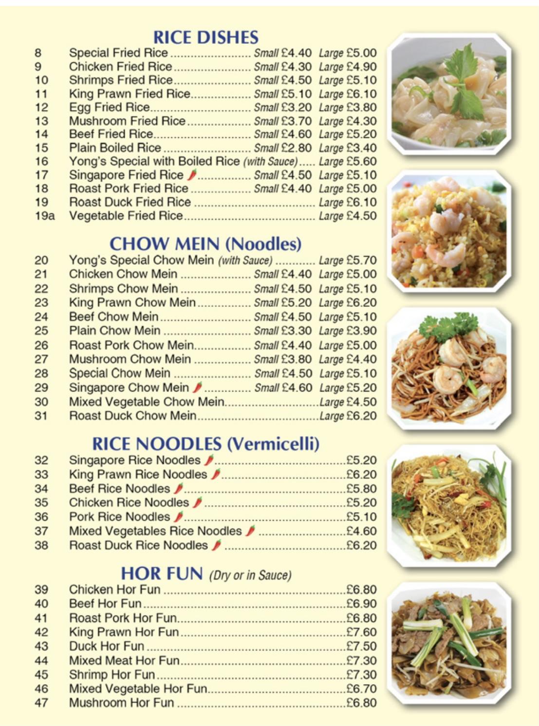 Menu at Yong’s Chinese Take-Away restaurant, Dagenham, East