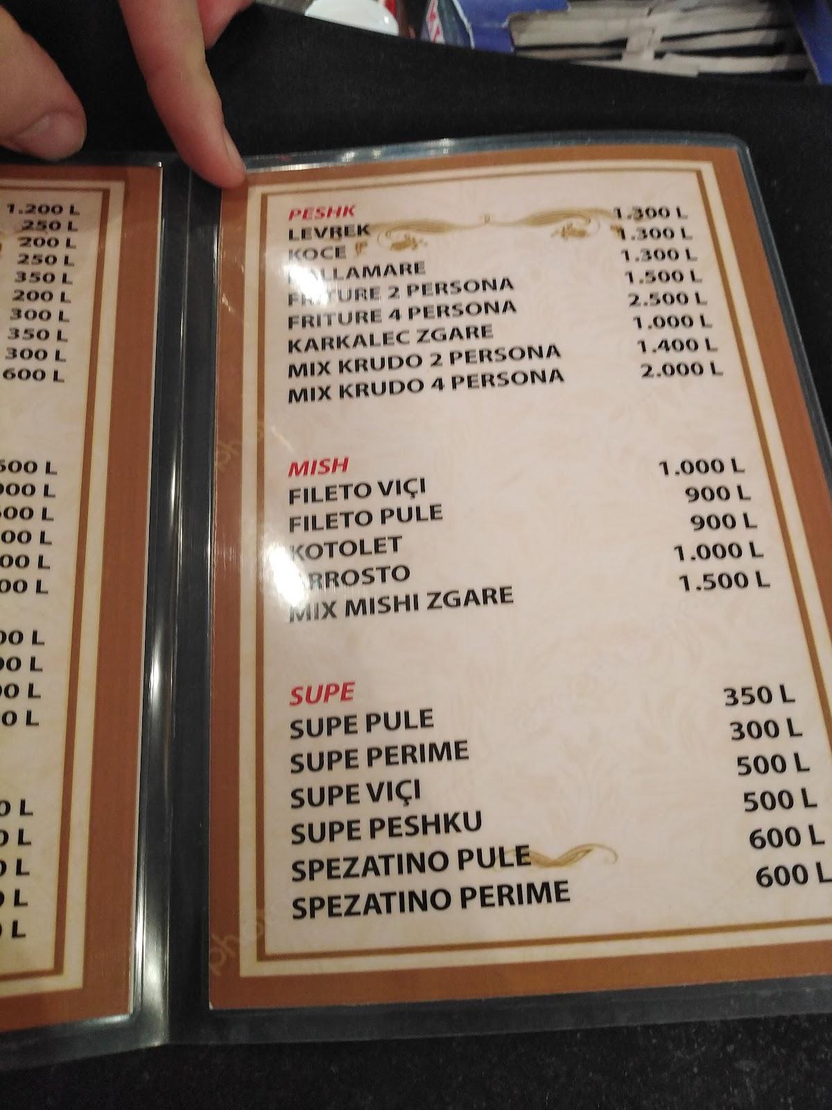 Menu at Doppio Gusto restaurant, Lezhë District