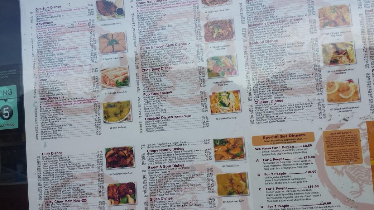 Menu at Golden Dragon Palace Chinese restaurant, Bournemouth