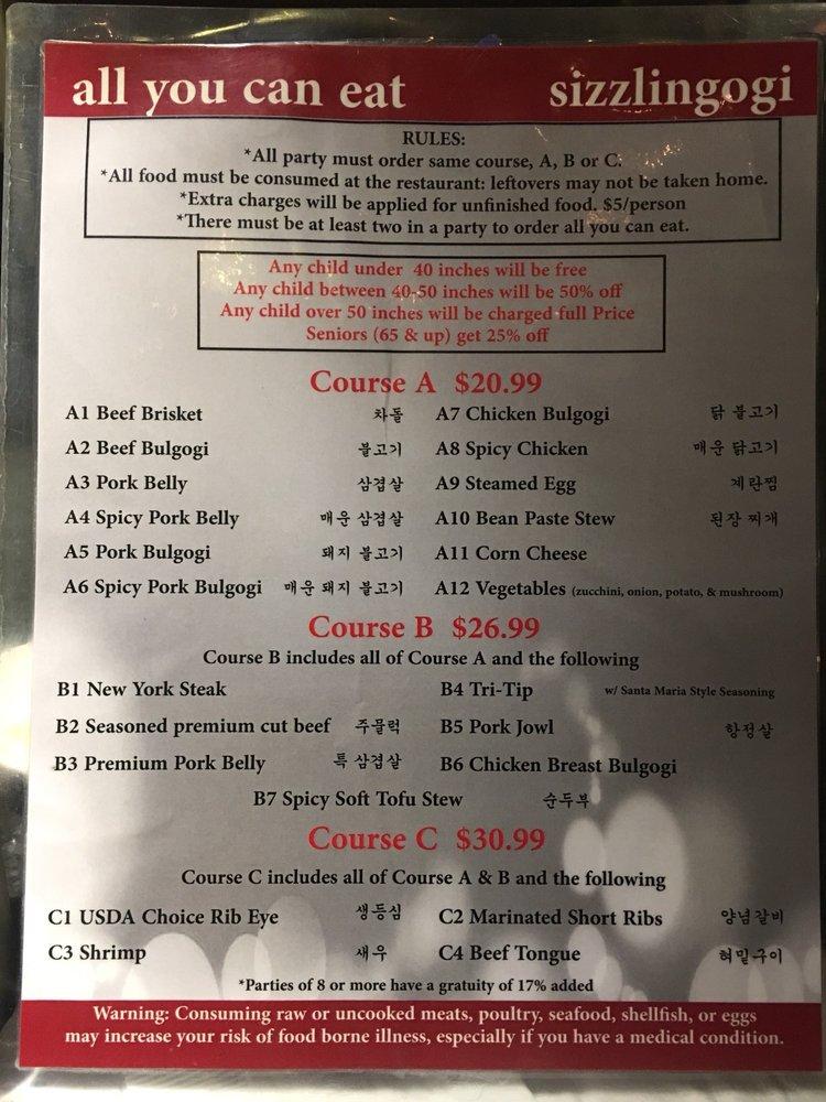 Menu at SizzlinGogi pub & bar, Santa Maria