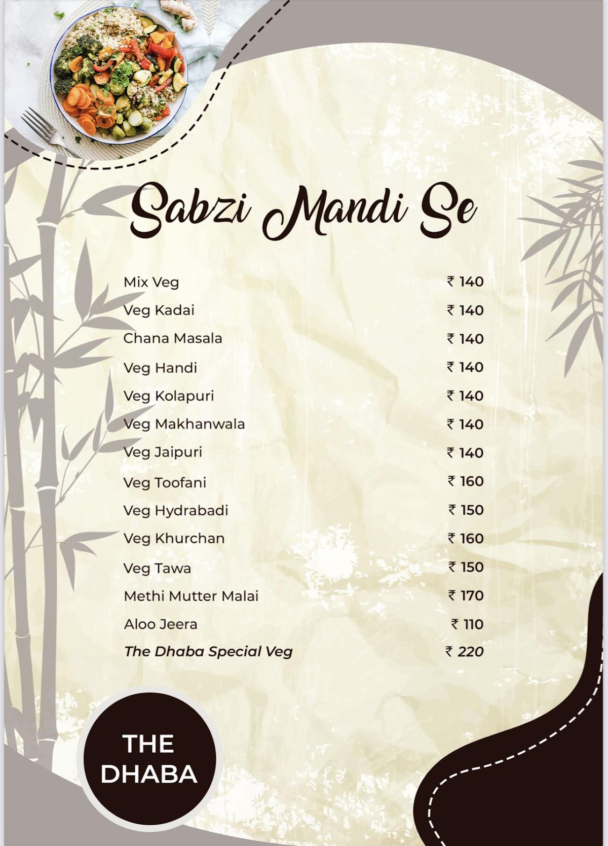 Menu at The Dhaba, India, The Dhaba