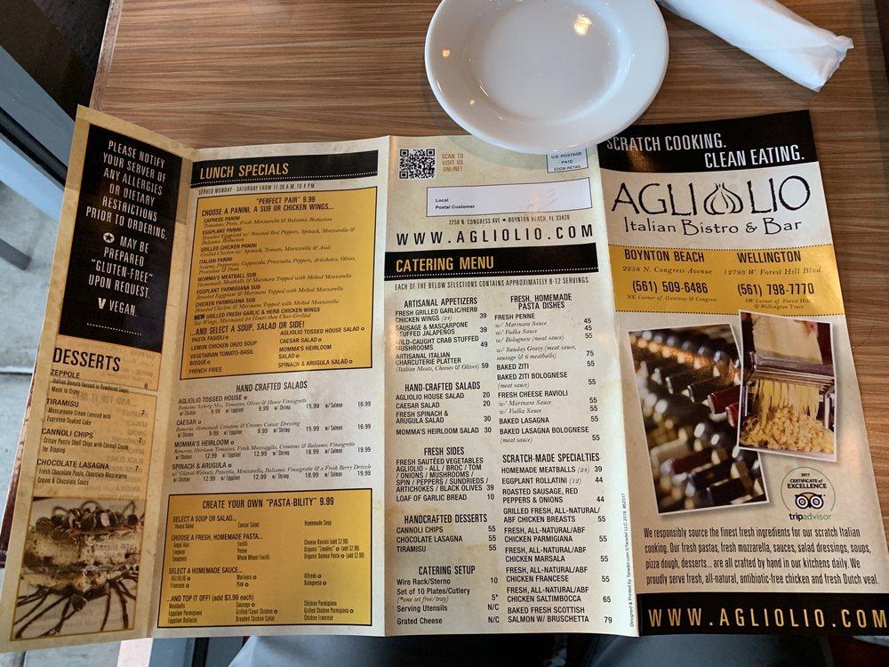 Menu at Agliolio ~ a FRESH Take on Italian pub & bar, Boynton Beach