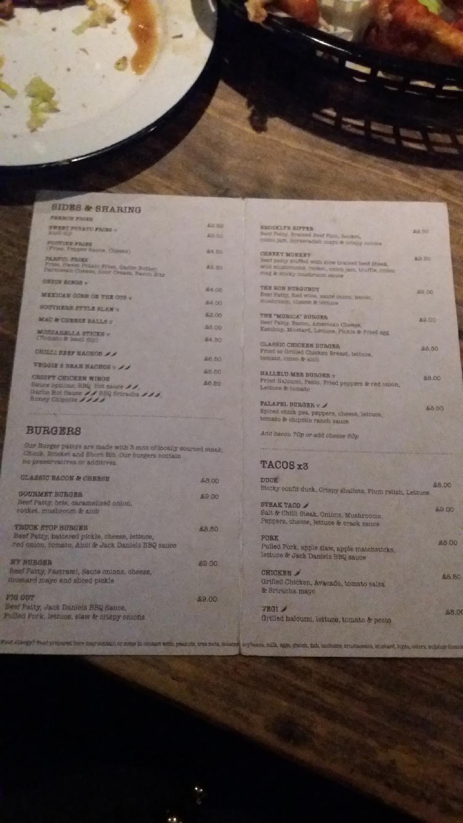 Menu at Bootleggers pub & bar, Belfast