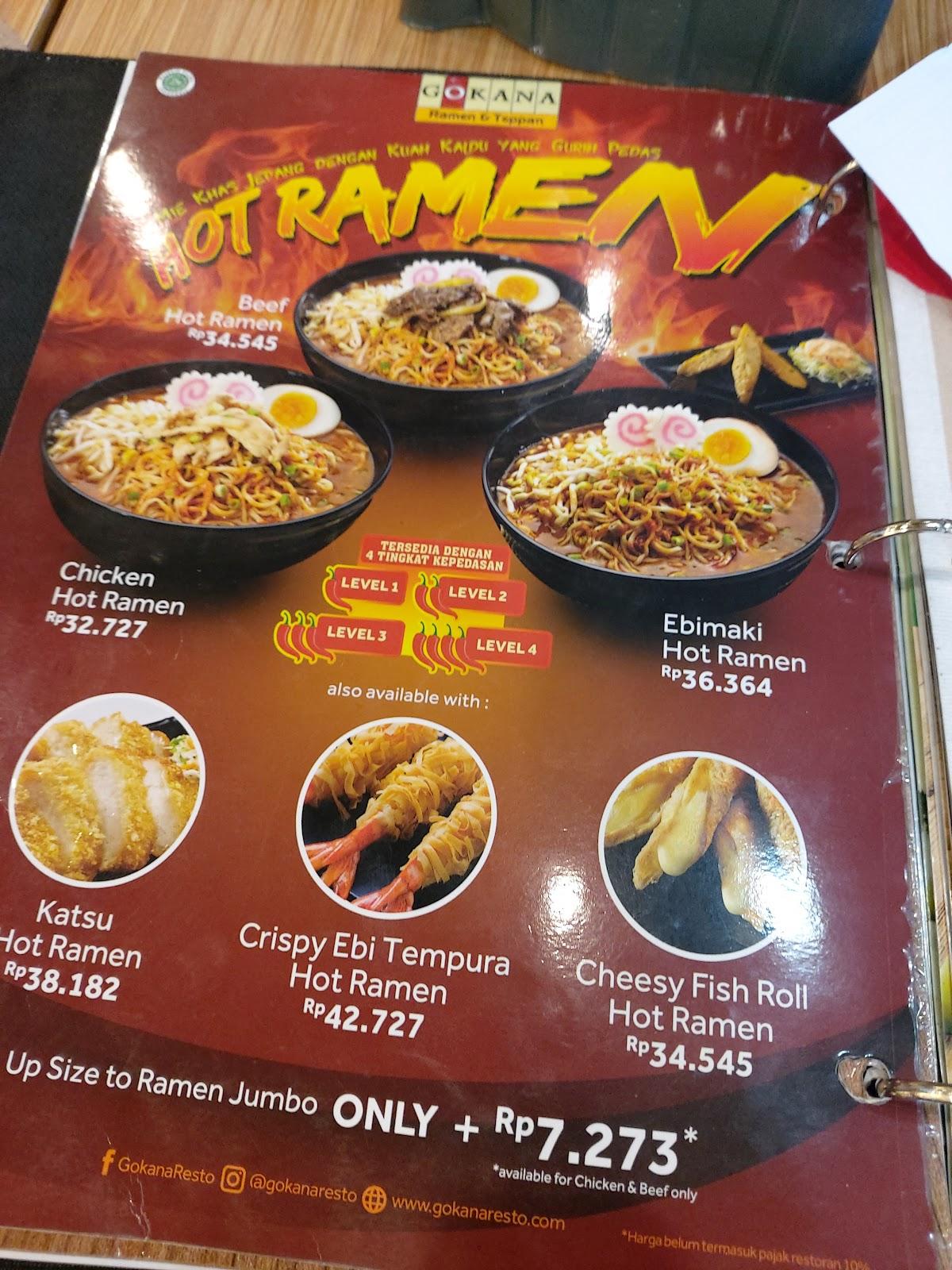 Menu at GOKANA Ramen & Teppan restaurant, Medan