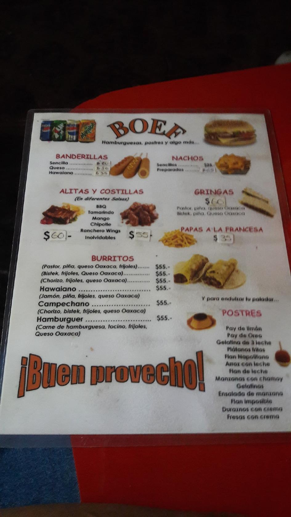 Menu at Hamburgesas Boef restaurant, San Miguel Ajusco
