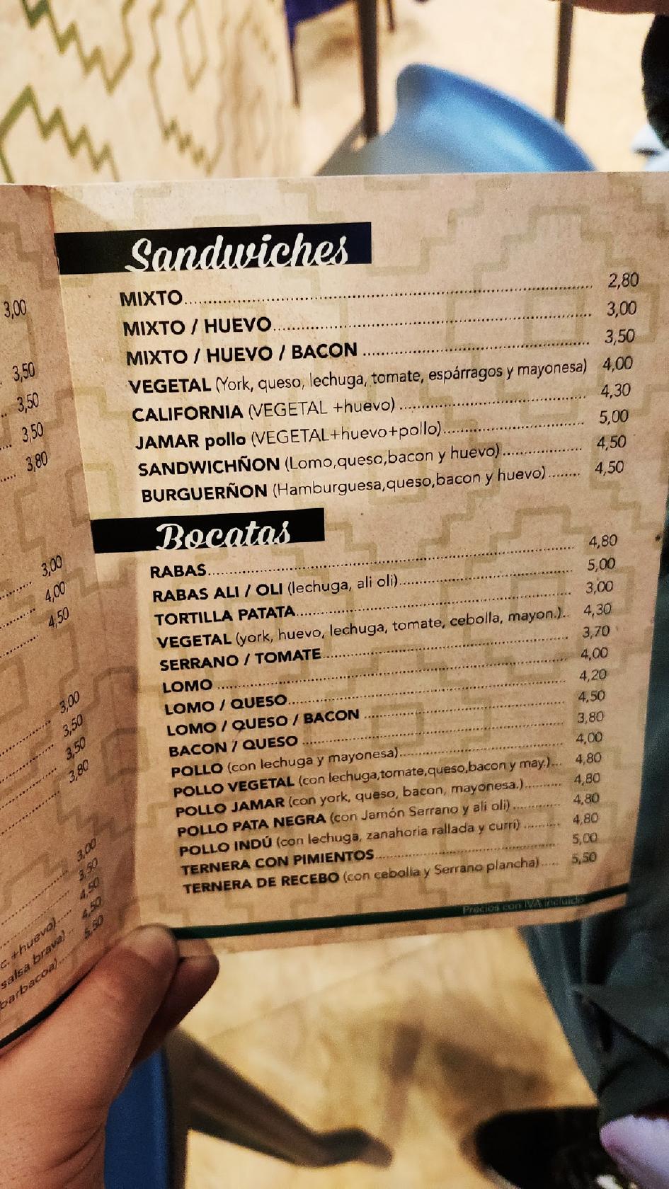 Carta del restaurante Bocatería Jamar, Liencres