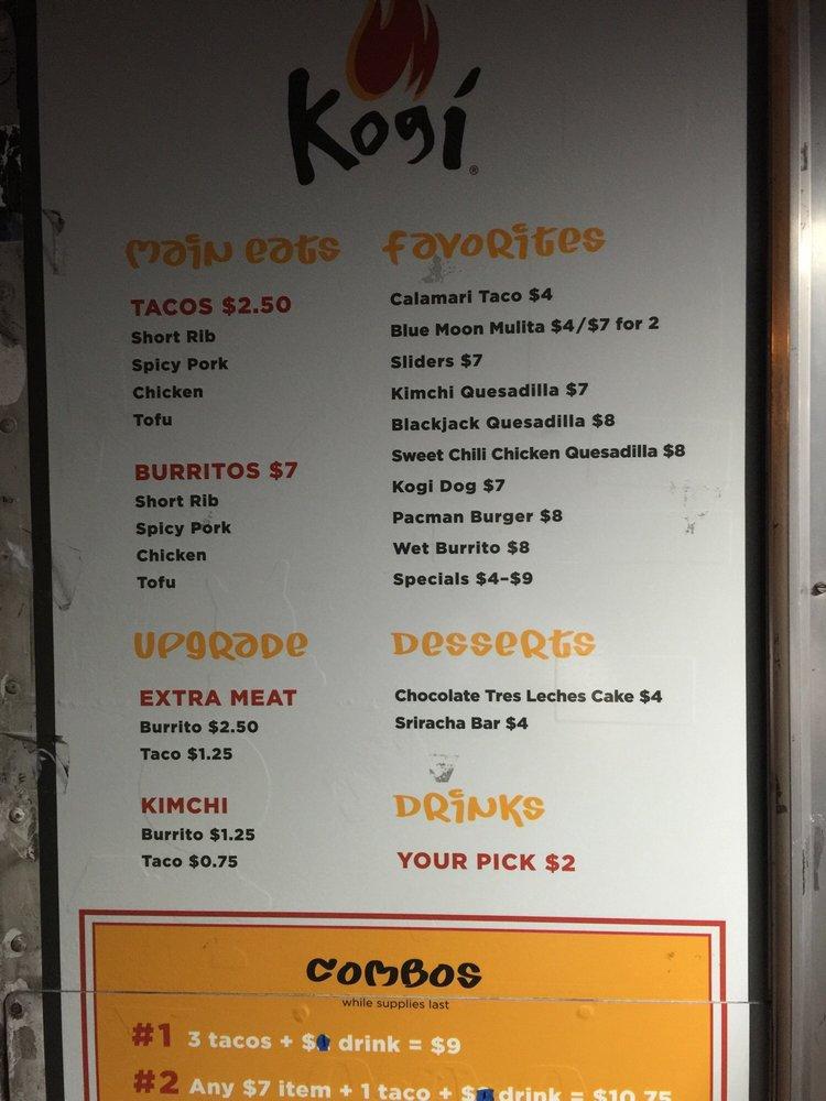 Menu at Kogi BBQ Truck, Santa Clarita, Lyons Ave