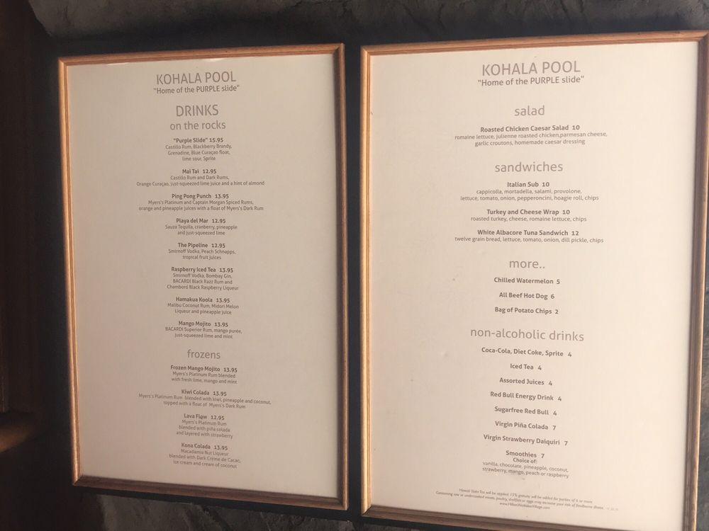 Menu at Kohala Pool Bar, Waikoloa Village