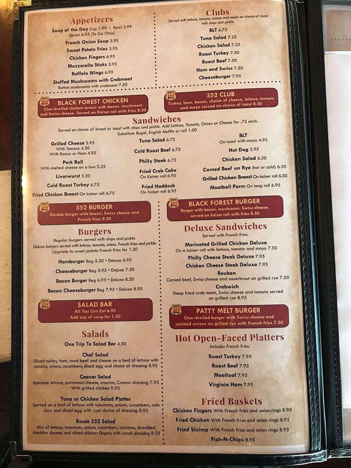 Menu at Route 352 Diner restaurant, Brookhaven