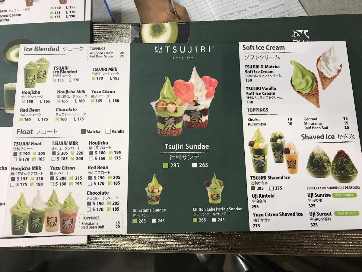 Menu at Tsujiri cafe, Pasay, Tsujiri