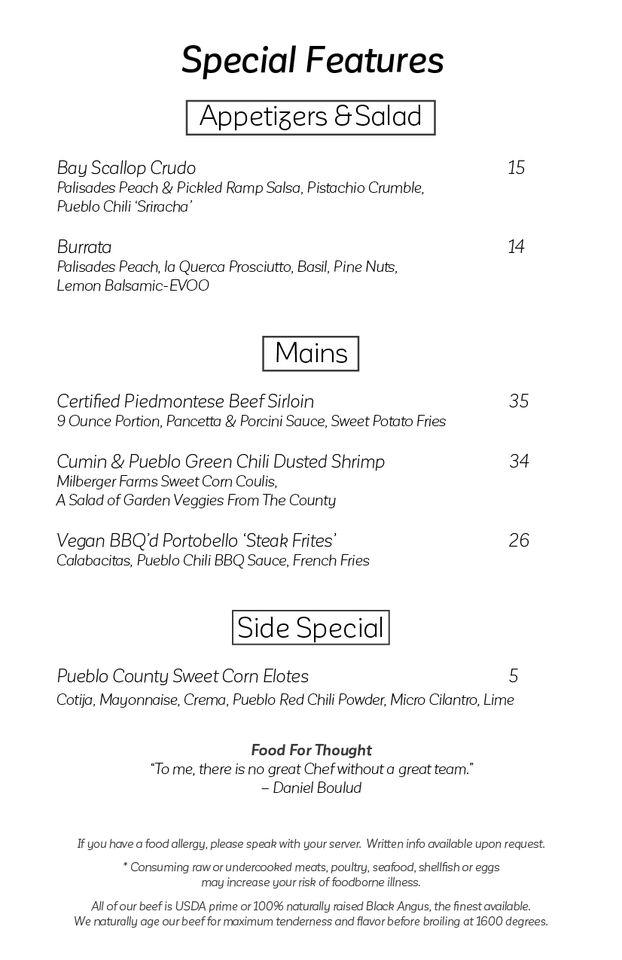 Menu at Twenty One Steak pub & bar, Pueblo