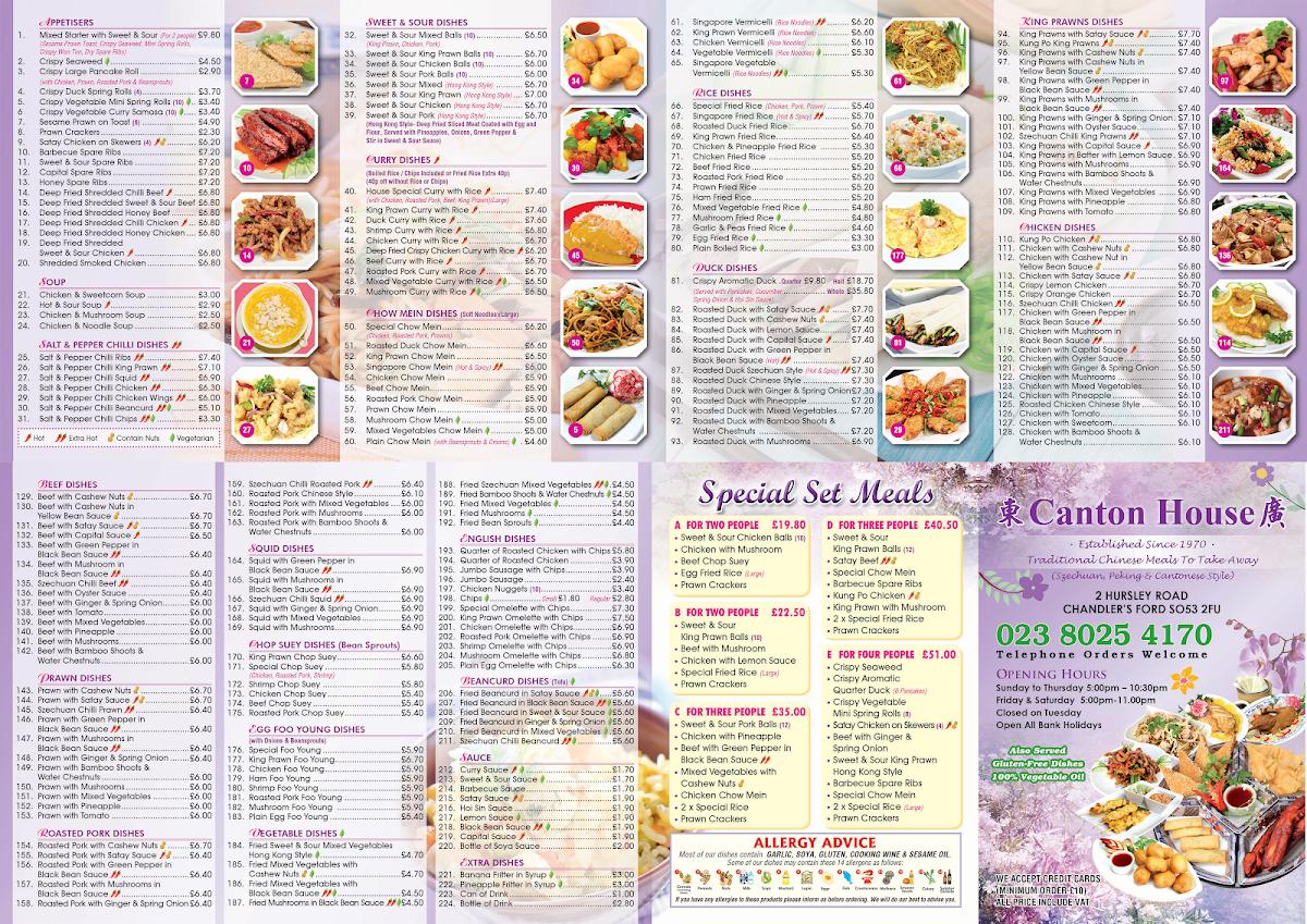 Menu at Canton House fast food, Chandler's Ford