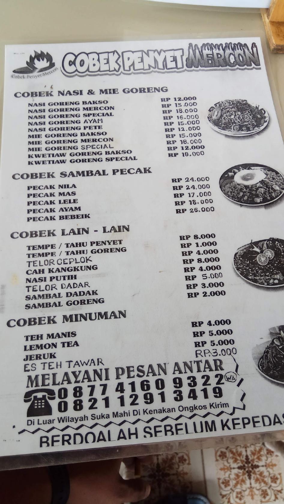 Carta del restaurante Cobek Penyet Mercon, Bekasi