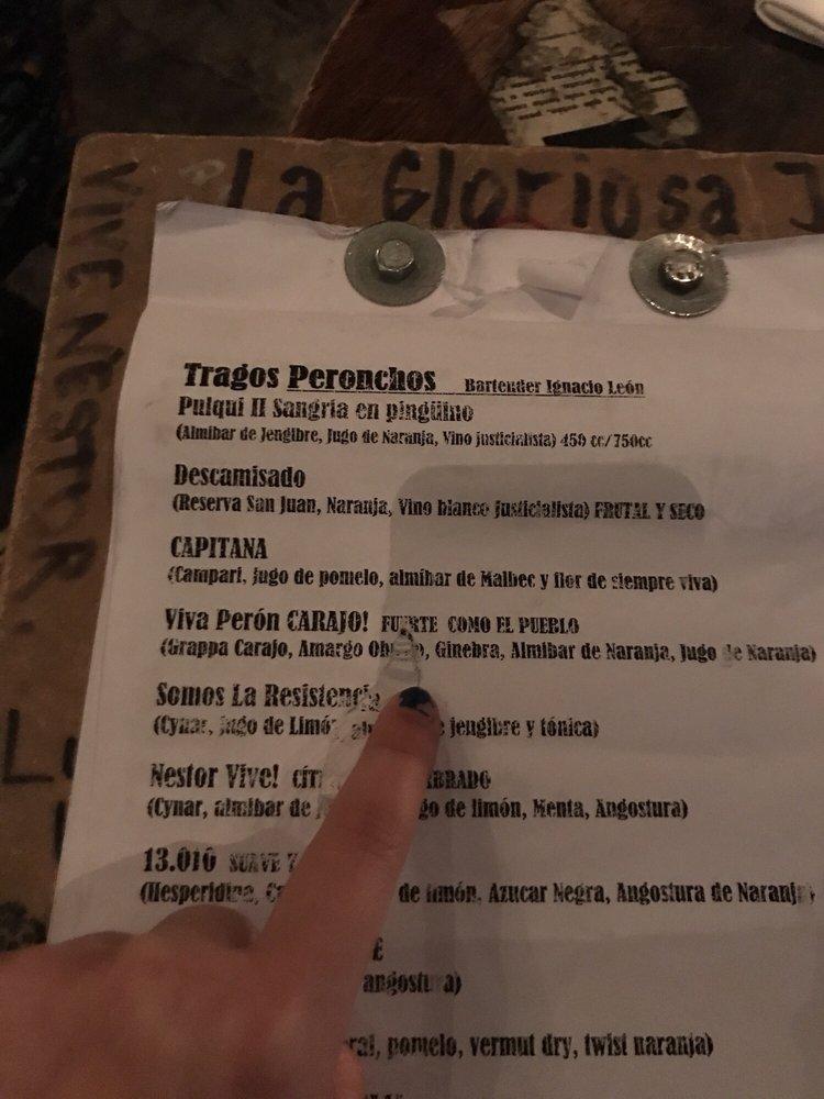 Menu at Perón Perón RestoBar, Buenos Aires