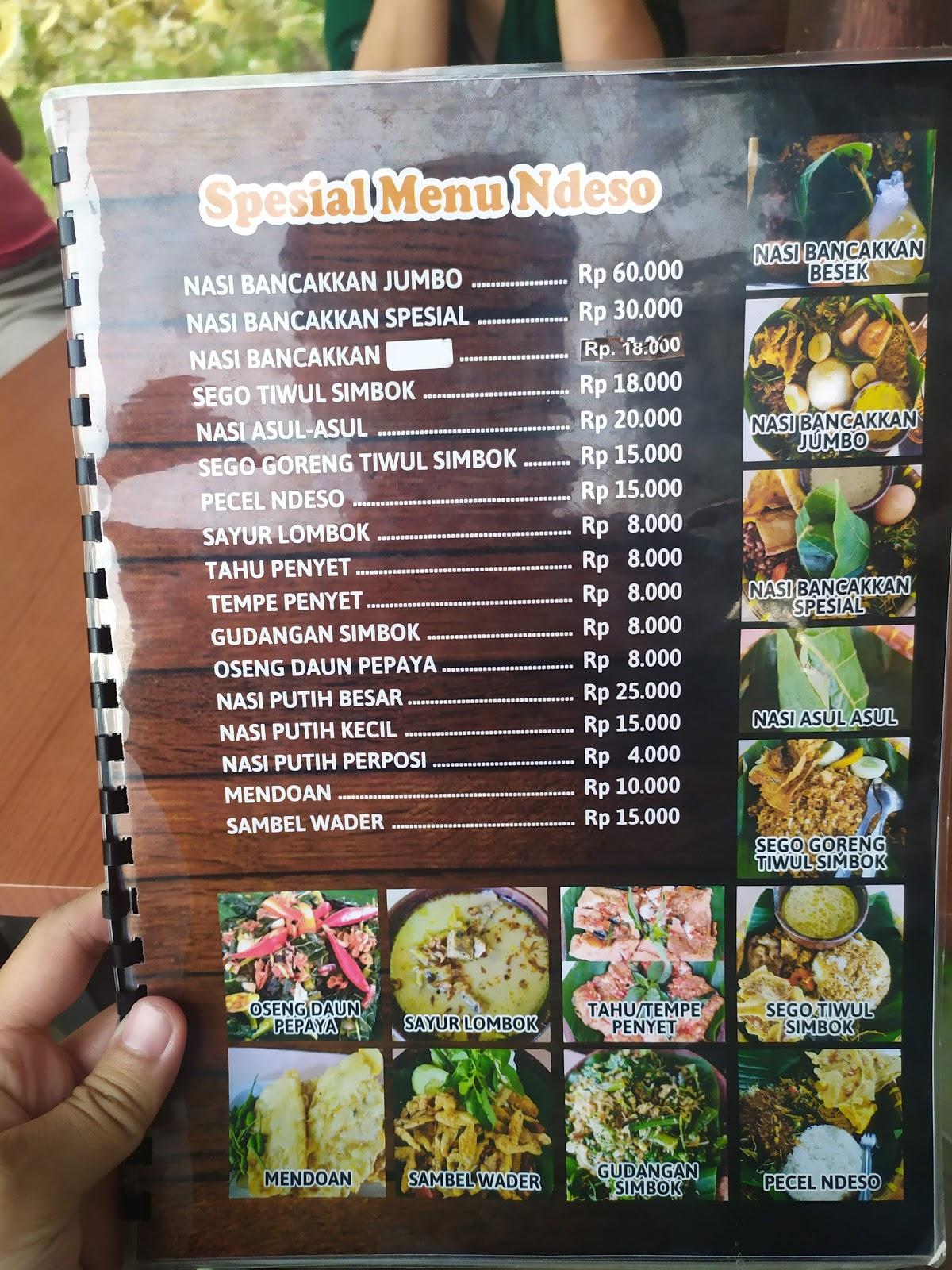 Menu at Pondok Makan Tebing Grenjengan restaurant, Wuryantoro
