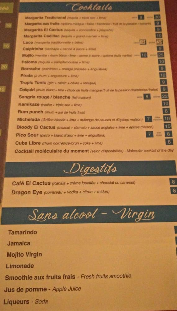 Menu at Restaurant Méxicain El Cactus, Châteauguay