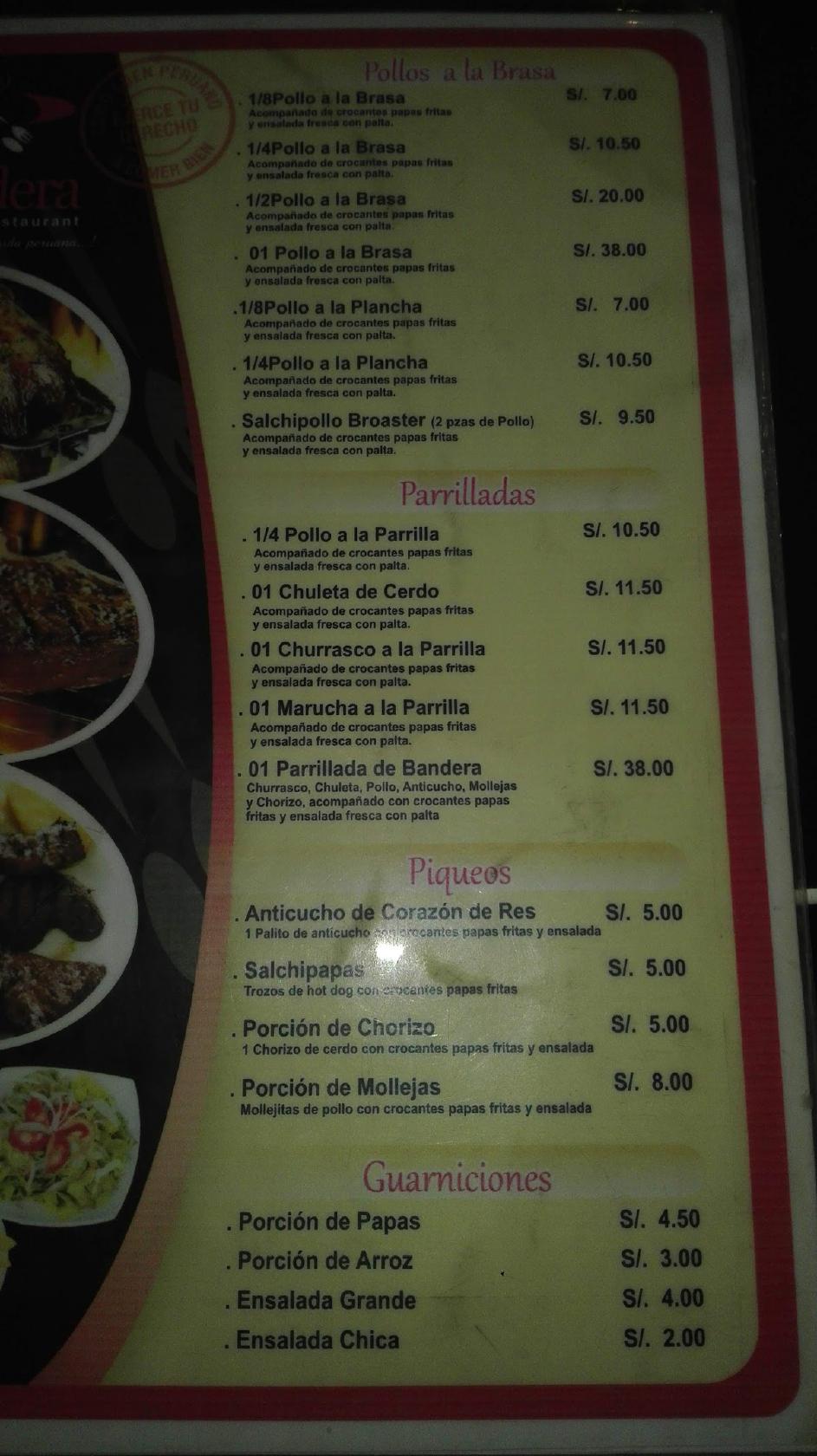 Menu at Restaurante De Bandera, Trujillo, Jirón Orbegoso 888
