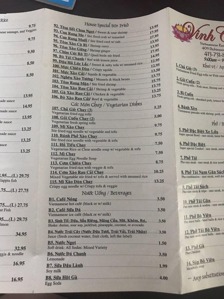 Menu at Vinh Chau Restaurant, Springfield