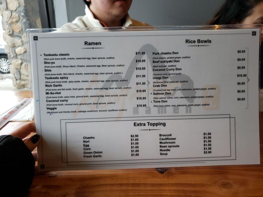 Menu at Aoyama Ramen restaurant, Olathe