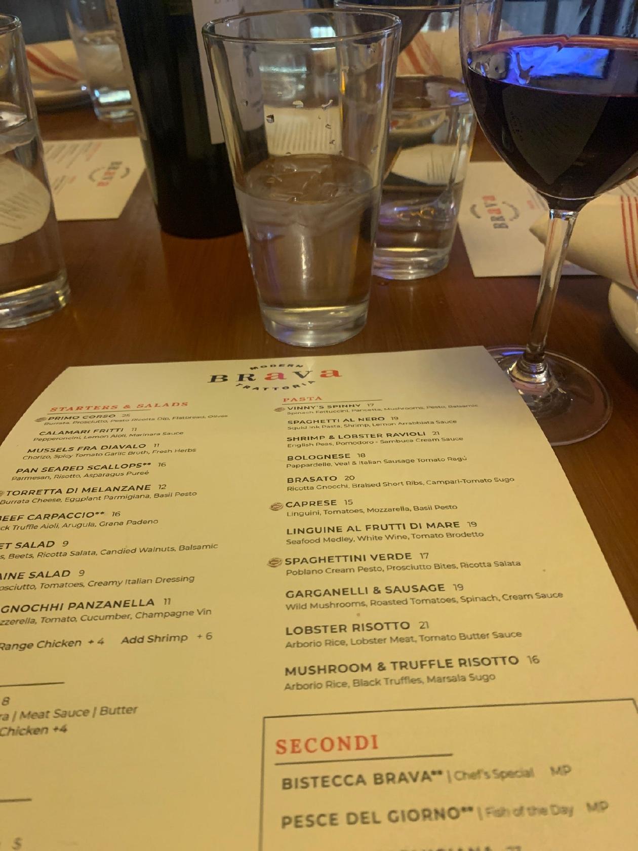 Menu at Brava Modern Trattoria restaurant, Glenwood Springs
