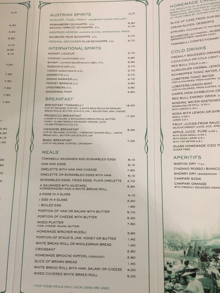 Speisekarte von Café Tomaselli cafe, Salzburg
