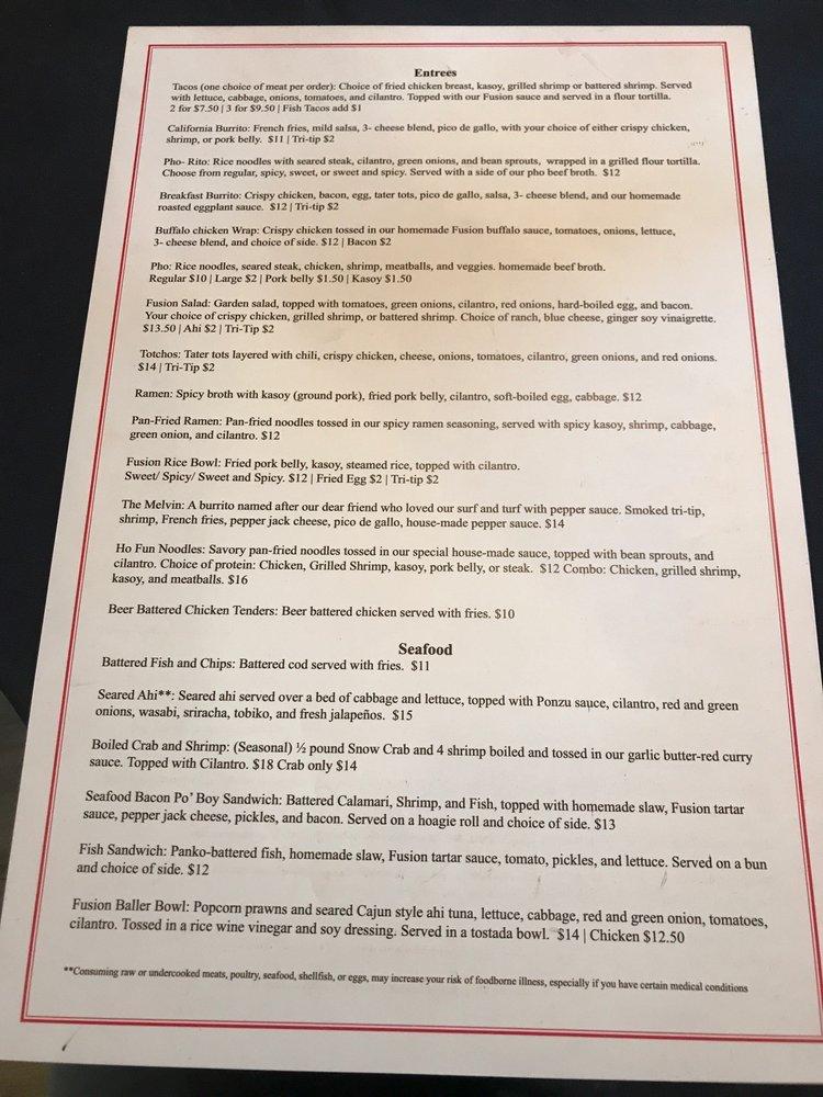 Menu at Fusion Lounge pub & bar, Redding, Placer St