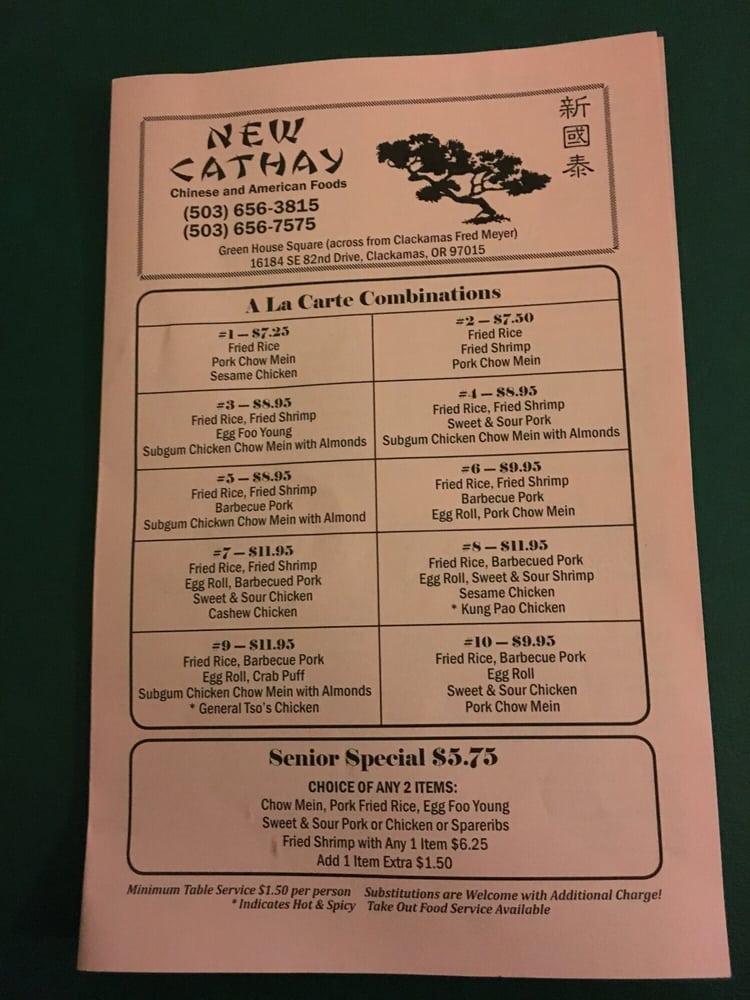 Menu at New Cathay restaurant and lounge, Clackamas