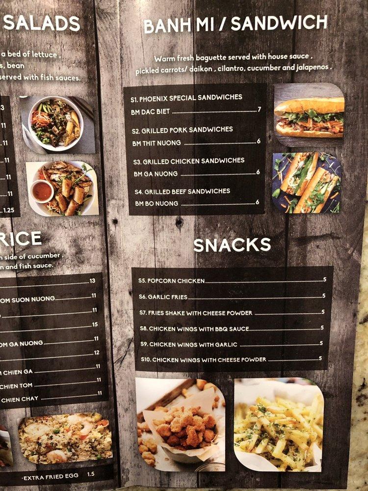 Menu at Phoenix Pho boba Tea restaurant, Abilene
