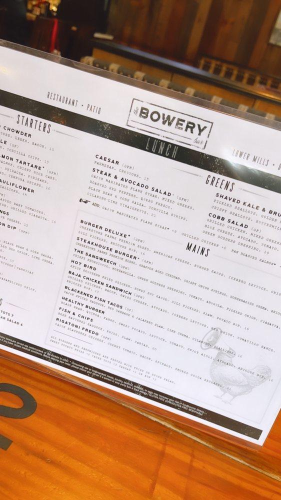 Menu at The Bowery Bar, Boston