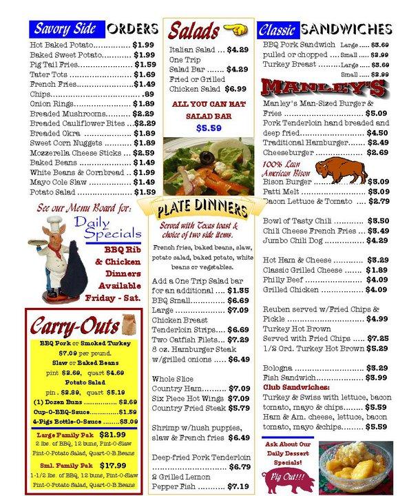 Menu at 4 Little Pigs BBQ, Benton